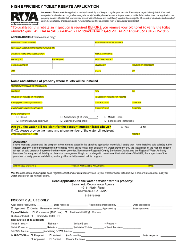 Fillable Online ultra low flush toilet rebate application - Golden ...