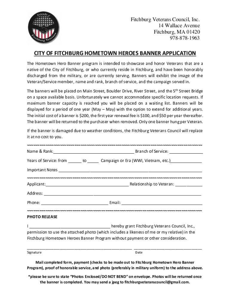 Fillable Online Hometown Heroes Banner Application Fax Email Print ...