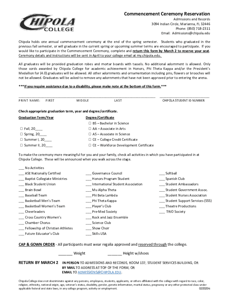 Fillable Online Commencement Ceremony Reservation Fax Email Print ...