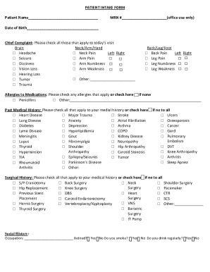 Fillable Online PATIENT INTAKE FORM Patient ... Fax Email Print - pdfFiller