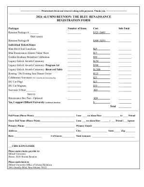 Fillable Online Alumni Reunion Printable Registration Form Fax Email Print - pdfFiller