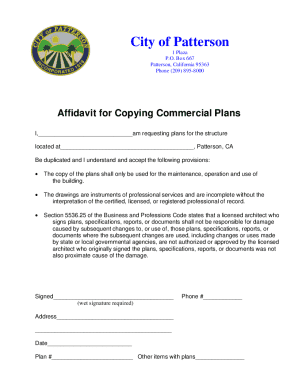 Fillable Online Affidavit for Copying Commercial Plans Fax Email Print ...