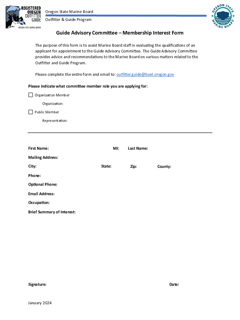 Fillable Online Guide Advisory Commitee Membership Interest Form Fax ...
