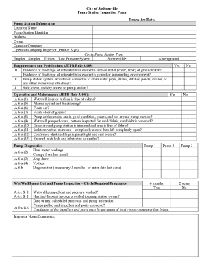 Fillable Online City of Jacksonville Pump Station Inspection Form ...