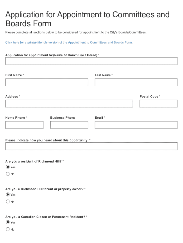 Fillable Online Application for Appointment to Committees and Boards Form Fax Email Print ...