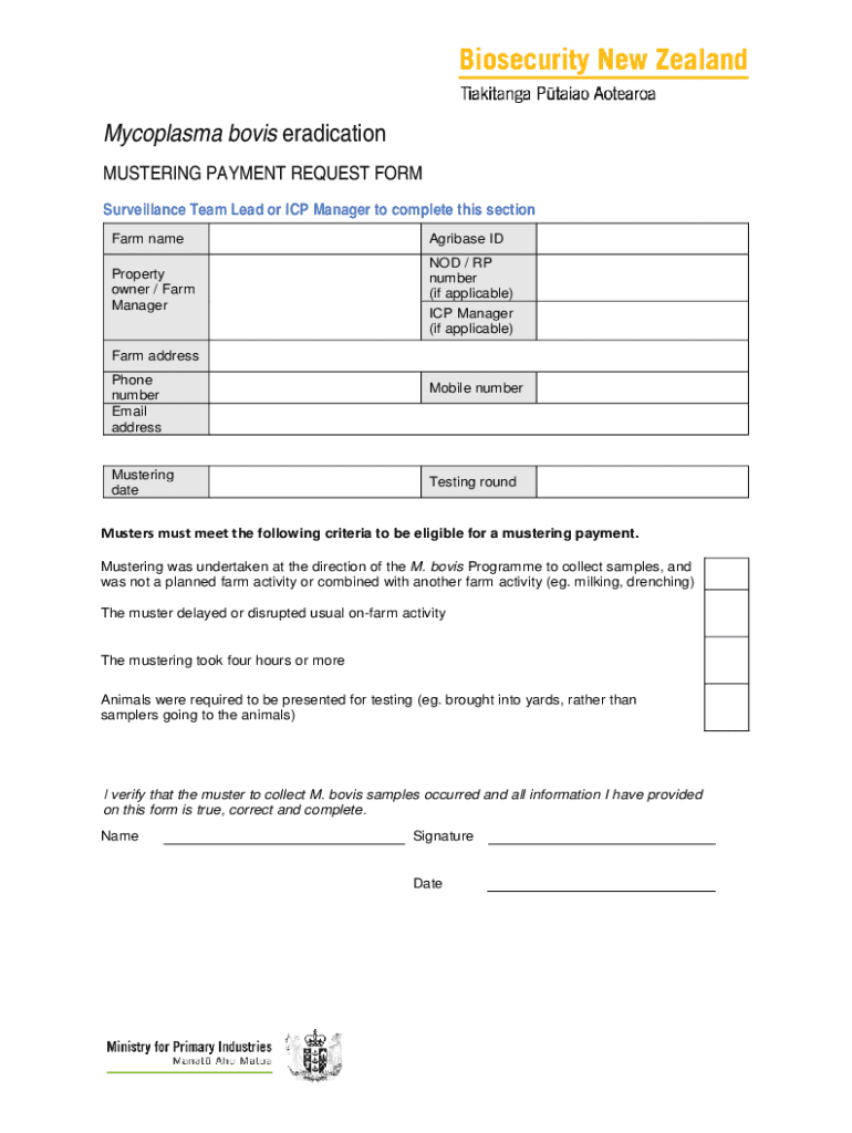 Fillable Online Payments to muster cattle required for samplingrequest ...
