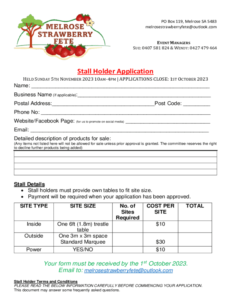 Fillable Online Stall Holder ApplicationMelrose Fax Email Print - pdfFiller