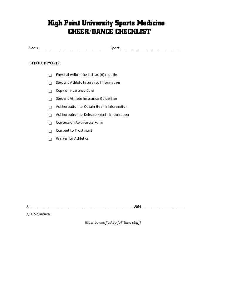Fillable Online High Point University Sports Medicine Student-Athlete ...