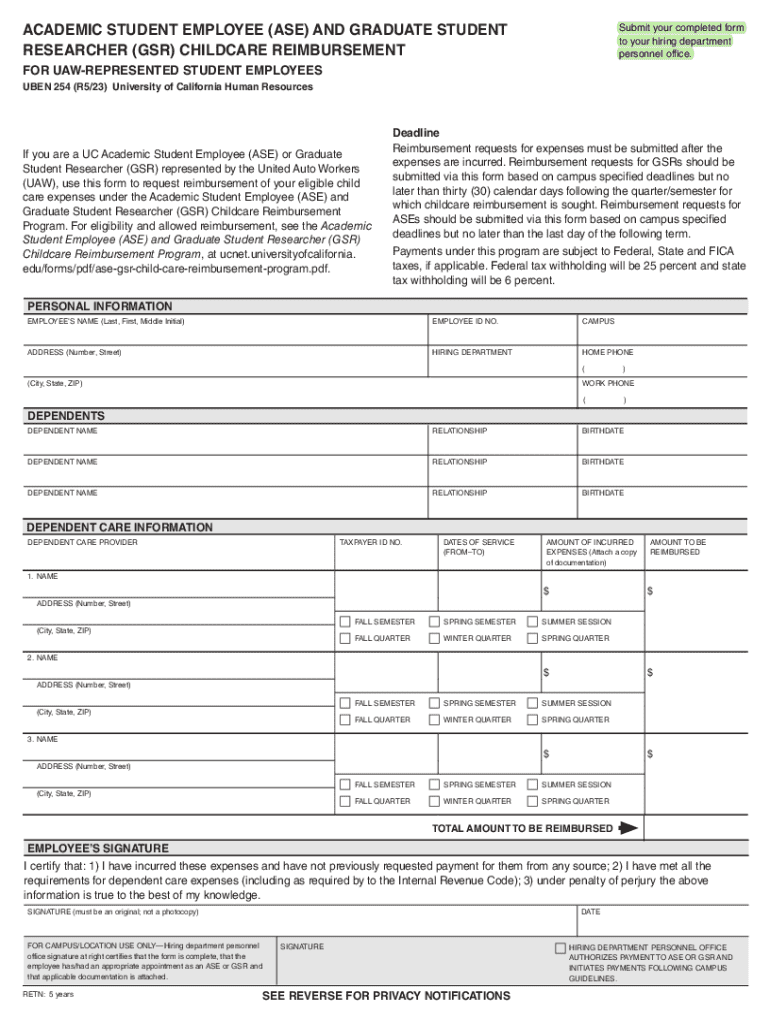Fillable Online ap ucsb Childcare-Reimbursement-Request-Form-(UBEN-254 ...