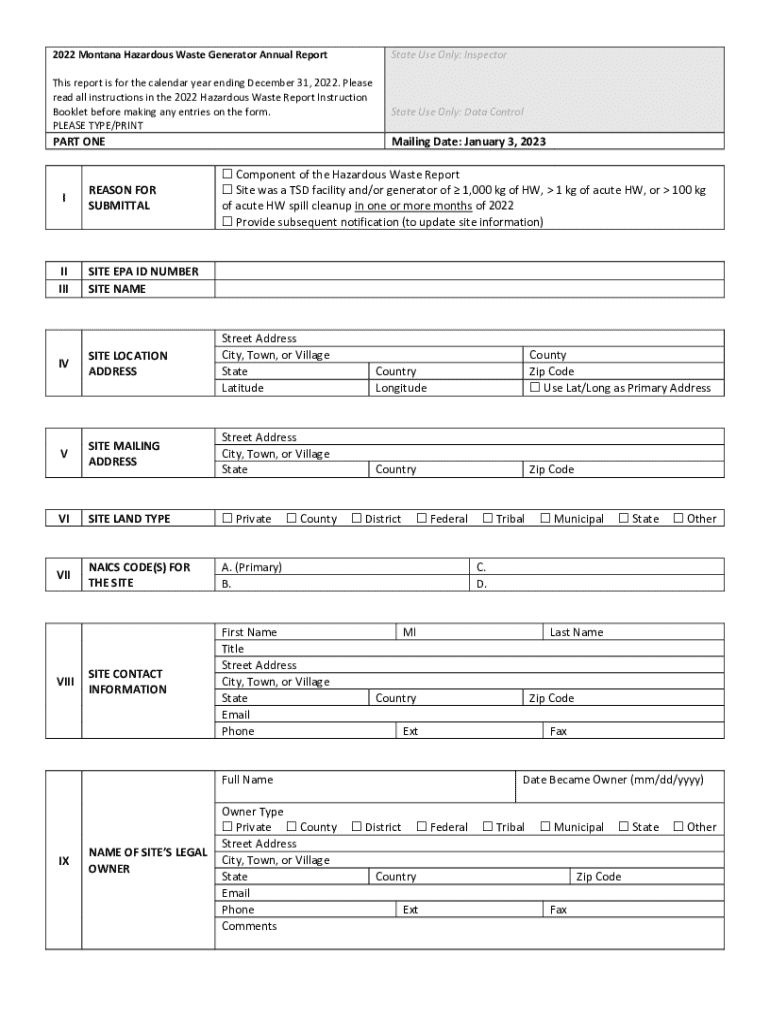 Fillable Online deq mt 2022 Montana Hazardous Waste Generator Annual Report Fax Email Print ...
