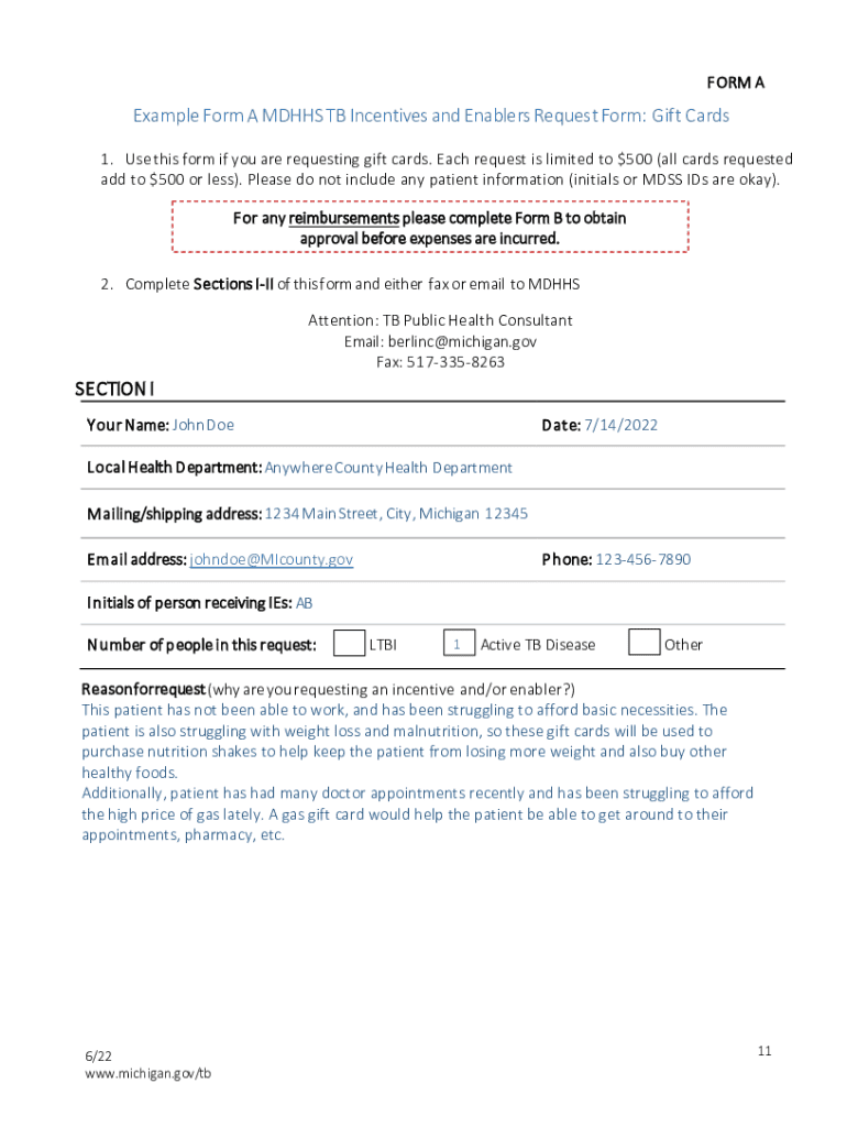 Fillable Online SECTION I MDHHS TB Incentives & Enablers Request Form Fax Email Print - pdfFiller