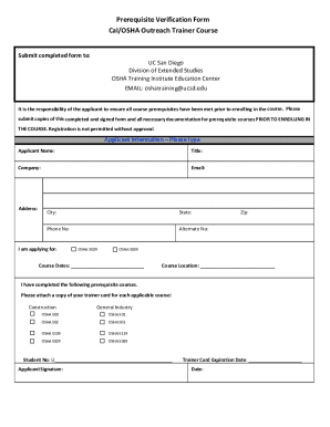 Fillable Online Prerequisite Verification Form Cal/OSHA Outreach Trainer Course Fax Email Print ...