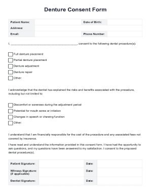 Fillable Online Denture Repair Consent Form - Fill Online, Printable ...