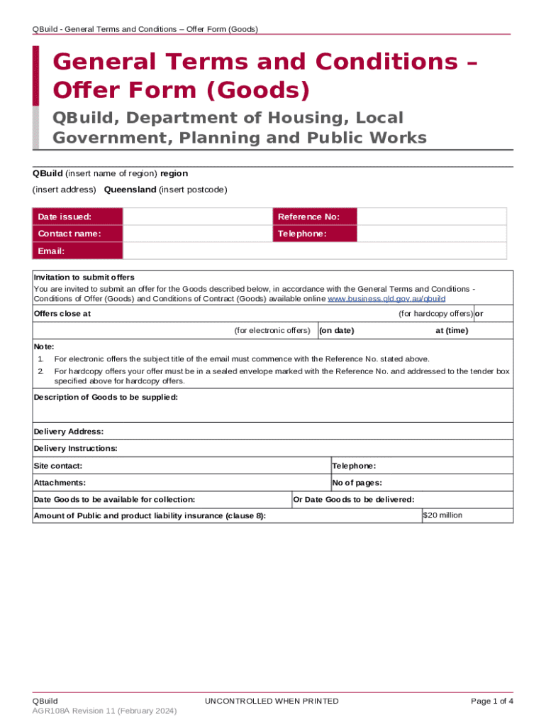 One-off Invitation to Offer Part A template Doc Template | pdfFiller