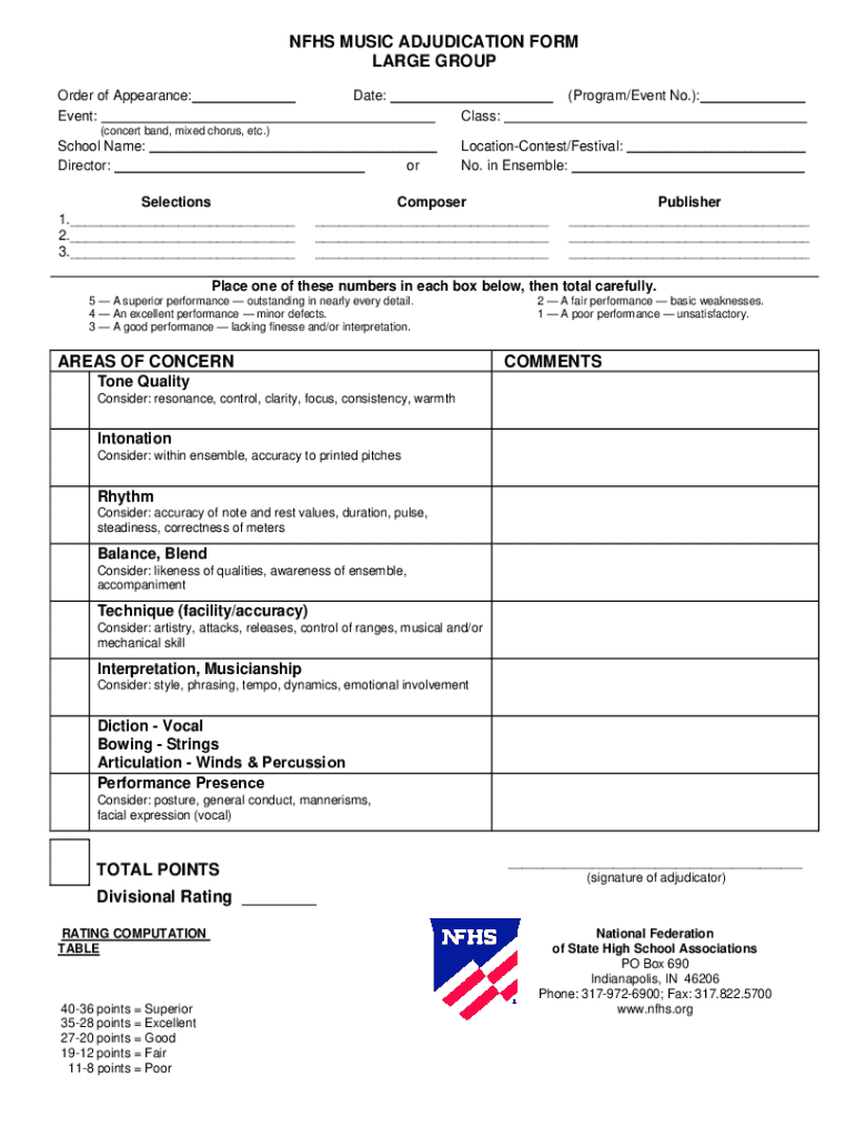 Fillable Online Fillable Online NFHS MUSIC ADJUDICATION FORM Fax ...