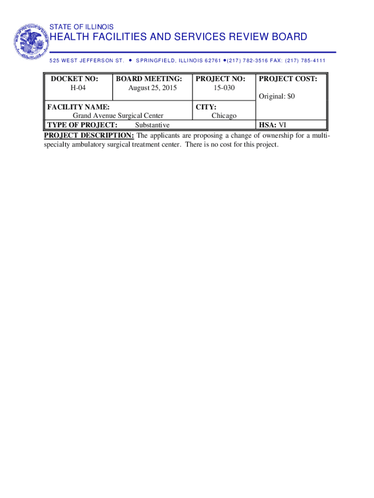 Fillable Online hfsrb illinois 10-15-030-grand-avenue-surgical-center ...