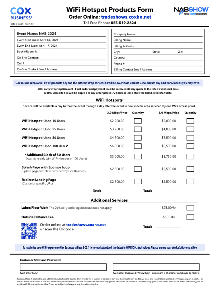 Fillable Online WiFi Hotspot Products Form Fax Email Print - pdfFiller