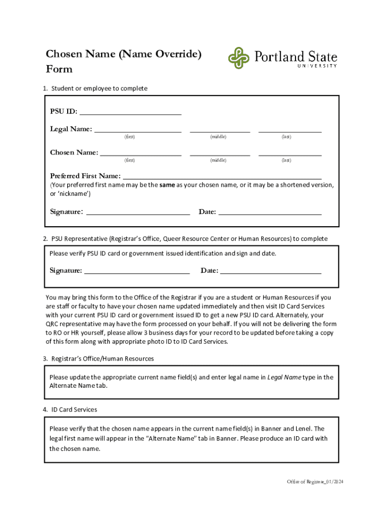 Fillable Online Chosen Name Override Form Fax Email Print - pdfFiller
