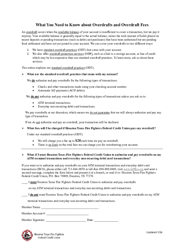 Fillable Online What You Need to Know about Overdrafts & Fees Fax Email Print - pdfFiller