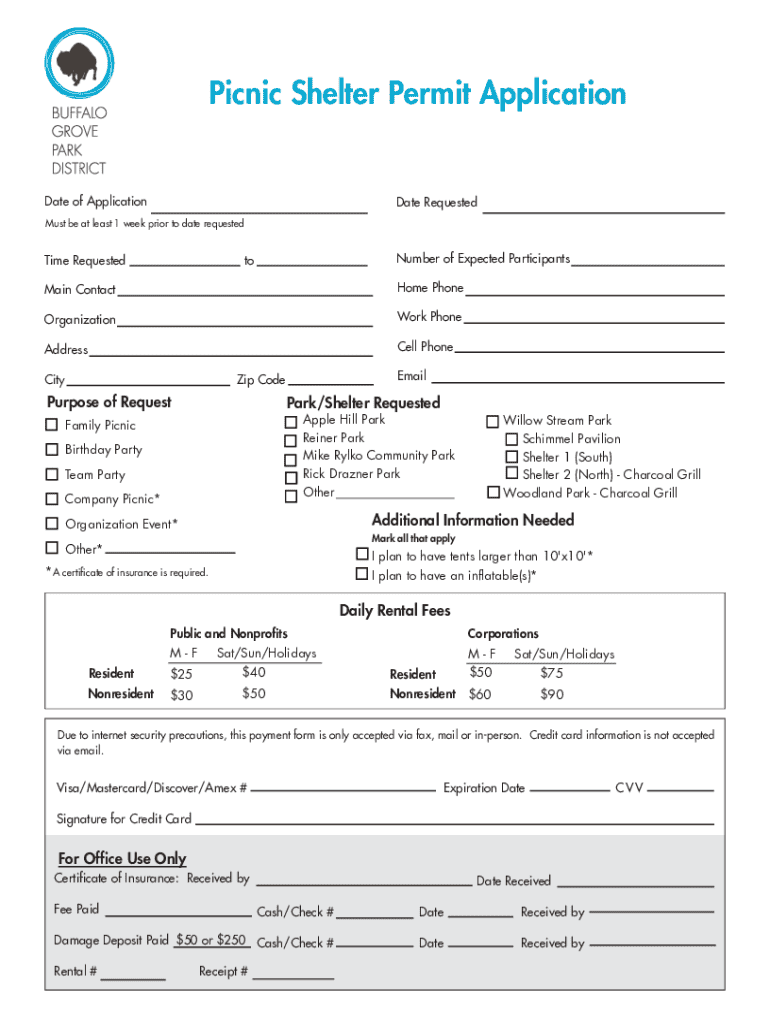 Fillable Online Picnic Shelters Rental Agreement Fax Email Print - pdfFiller
