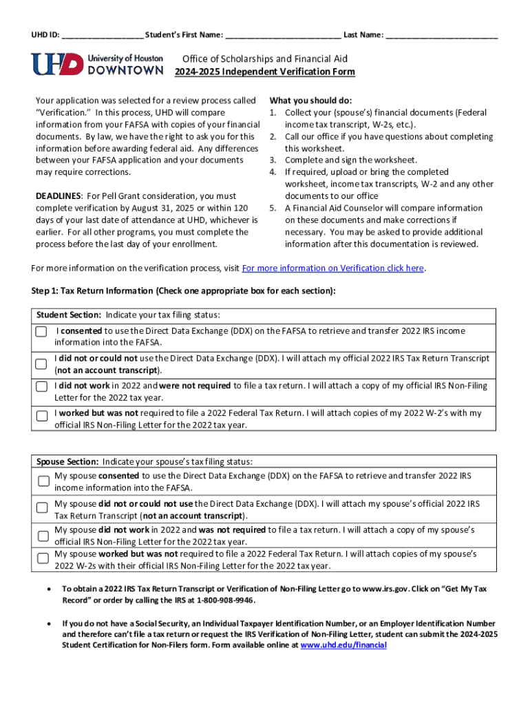 Fillable Online 2024-2025 Independent Verification Worksheet 7. Student ...