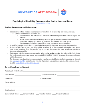 Fillable Online Psychological Disability Documentation Instructions and ...