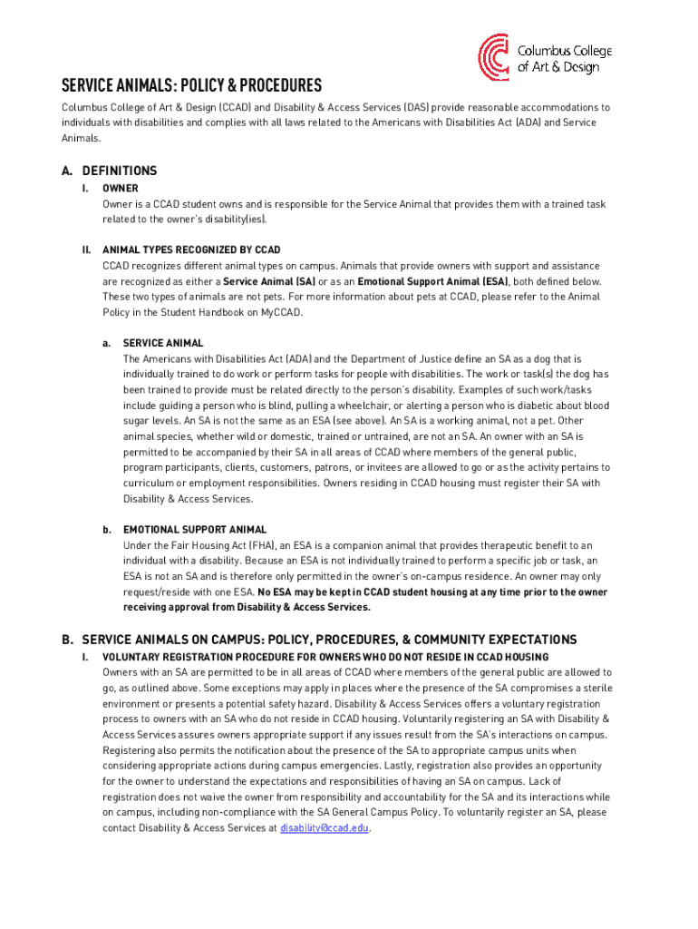 Fillable Online Support and Service Animals (Employee Policy) - CCA ...