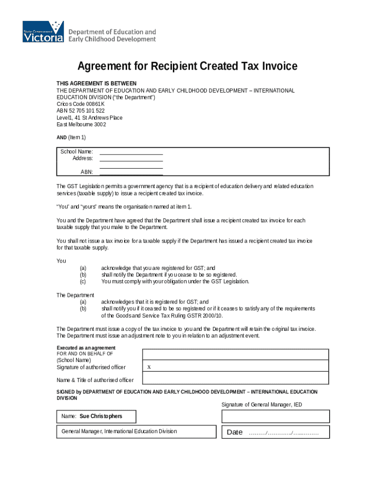 Deed of Agreement for Recipient Created Tax Invoice Doc Template ...