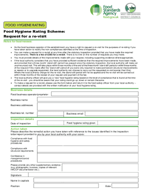Fillable Online Food Hygiene Rating - Urgent Request for Revisit form ...