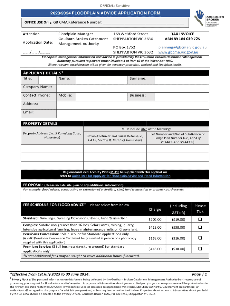 Fillable Online 2023/2024 FLOODPLAIN ADVICE APPLICATION FORM Fax Email ...