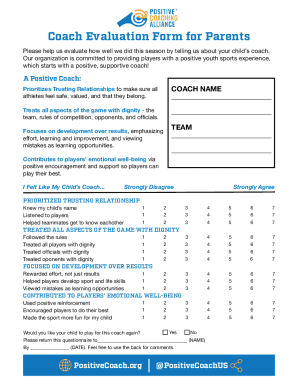 Fillable Online Coach Evaluation Form for Parents - PCADevZone.org Fax ...