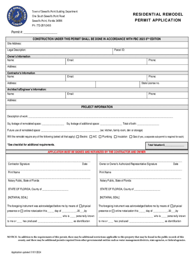 Fillable Online RESIDENTIAL REMODEL PERMIT APPLICATION - Citizenserve ...