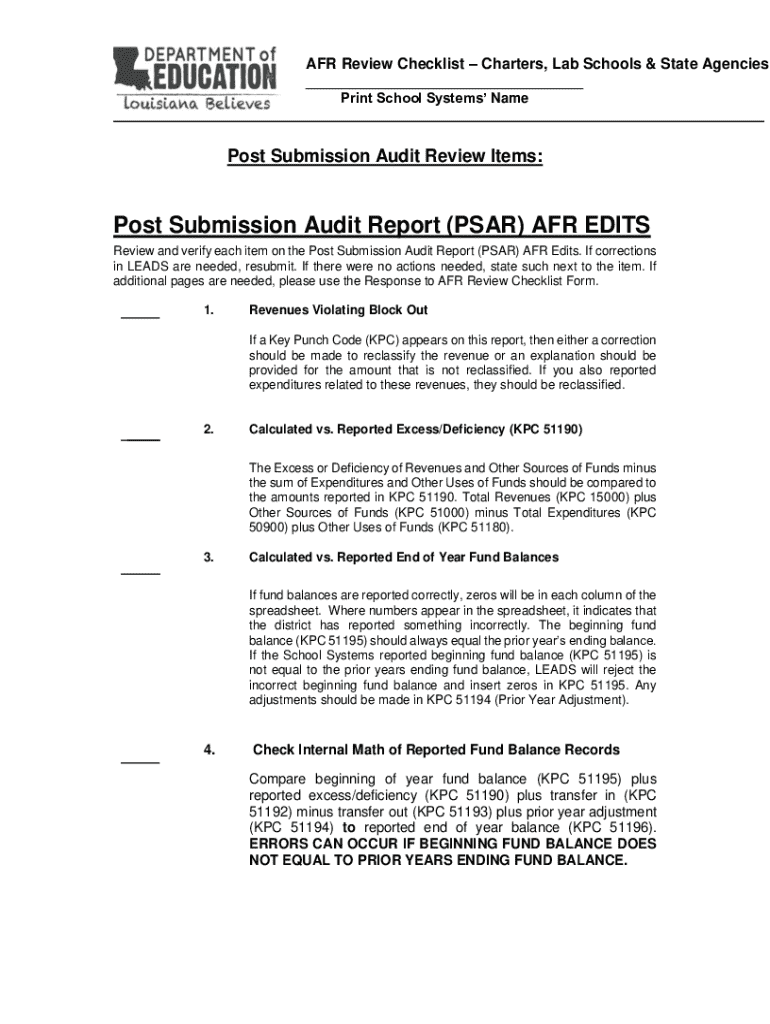 Fillable Online leads13 doe louisiana School Facility Audit Checklist ...
