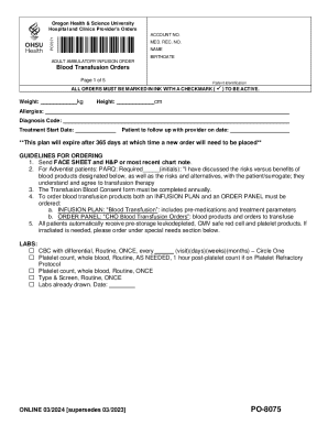 Fillable Online Pre-Printed Orders for Out-Patient Transfusion Fax Email Print - pdfFiller