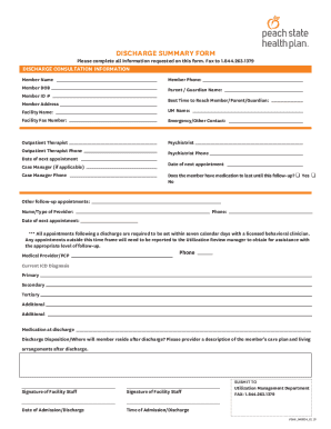 Fillable Online PSHP-GA - Discharge Summary Form. Discharge Summary Form Fax Email Print - pdfFiller