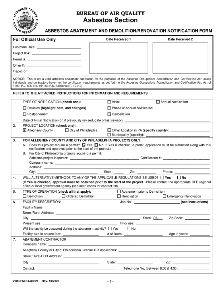 Fillable Online dep-asbestos-abatement-and-demolition-renovation ...