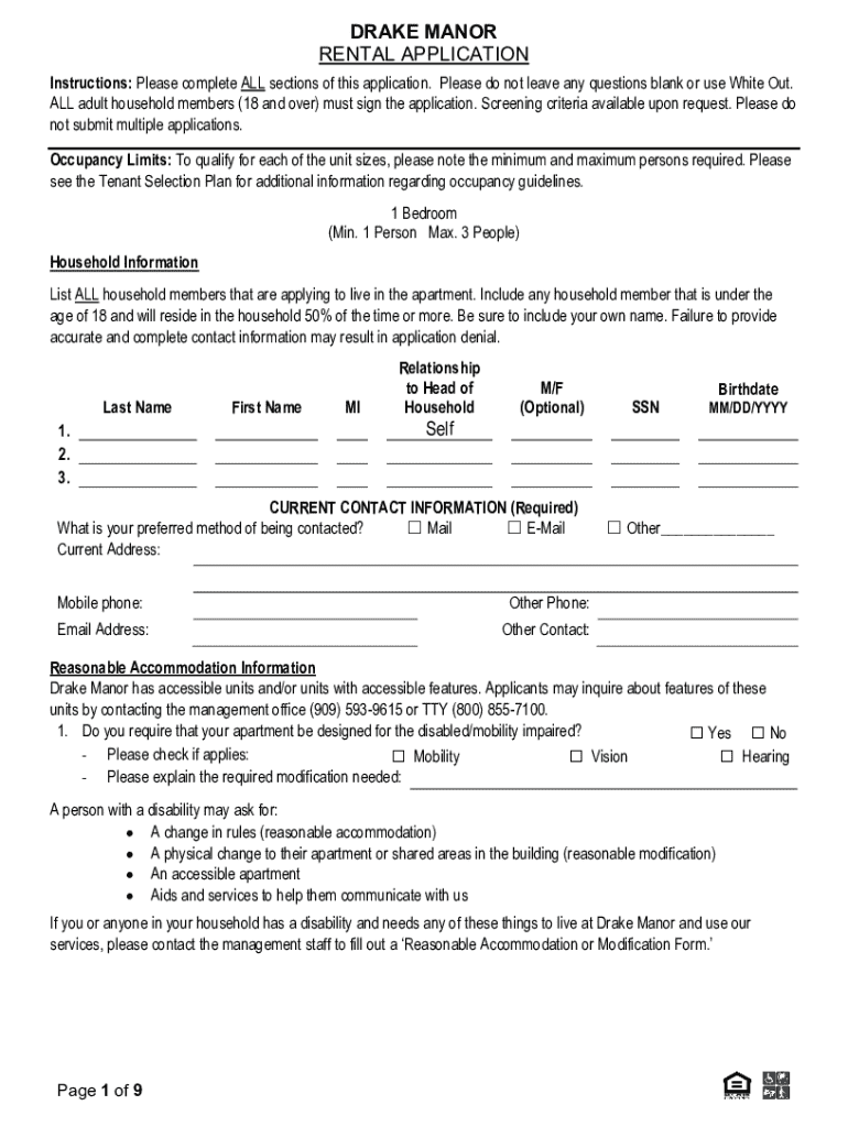 Fillable Online Drake Manor APPLICATION INSTRUCTIONS Fax Email Print ...