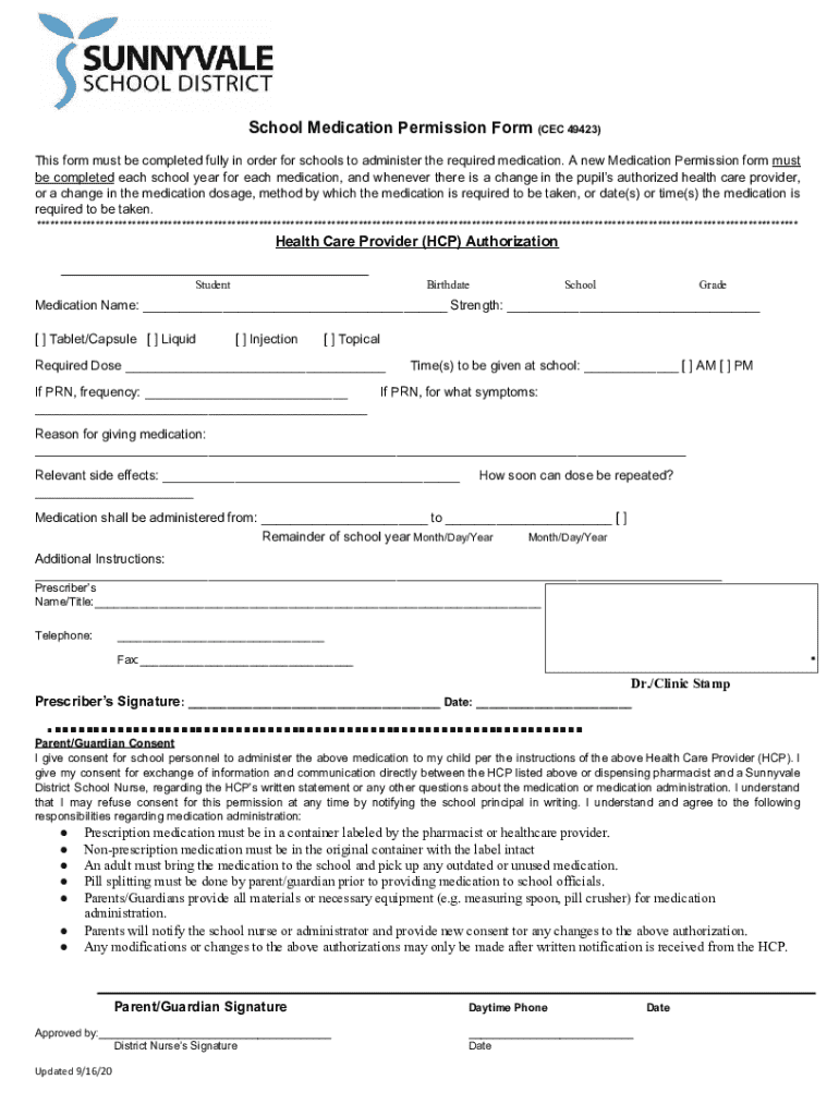 Fillable Online Medication Form For School - Fill Online, Printable ...