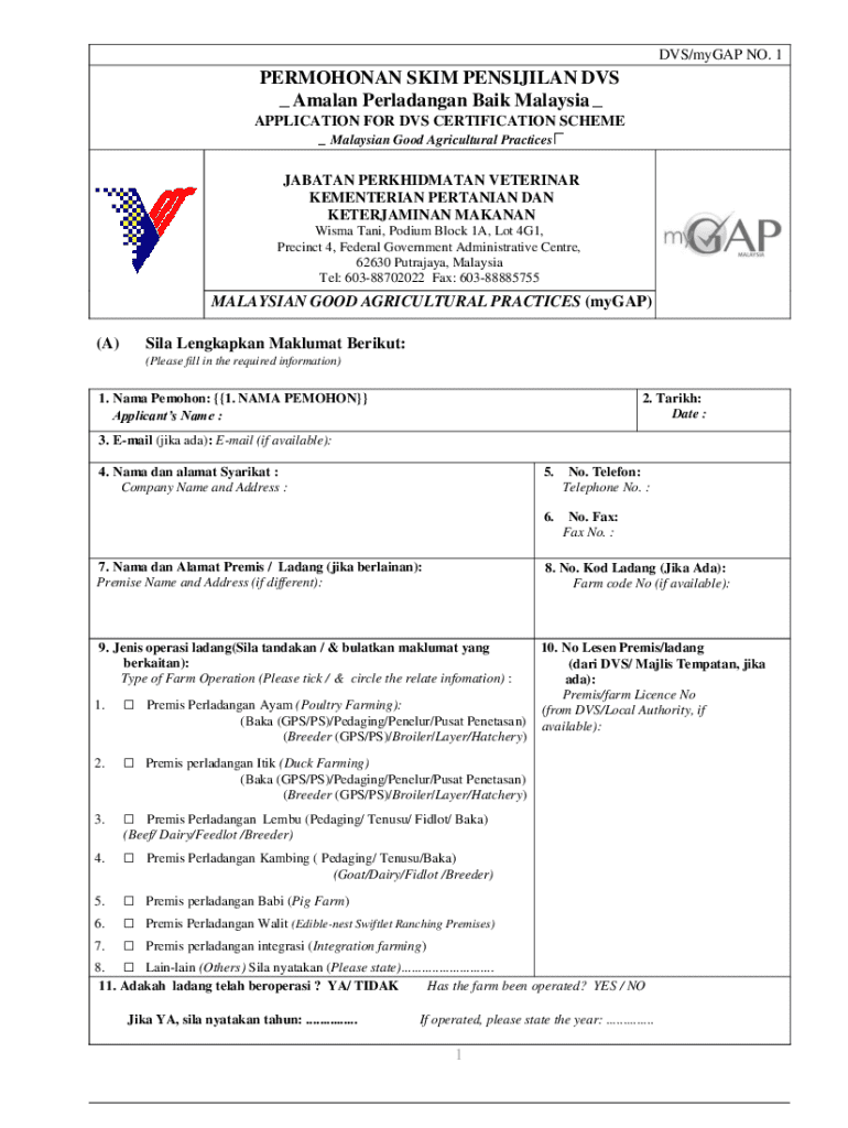 Fillable Online PERMOHONAN SKIM PENSIJILAN DVS Amalan ... Fax Email ...