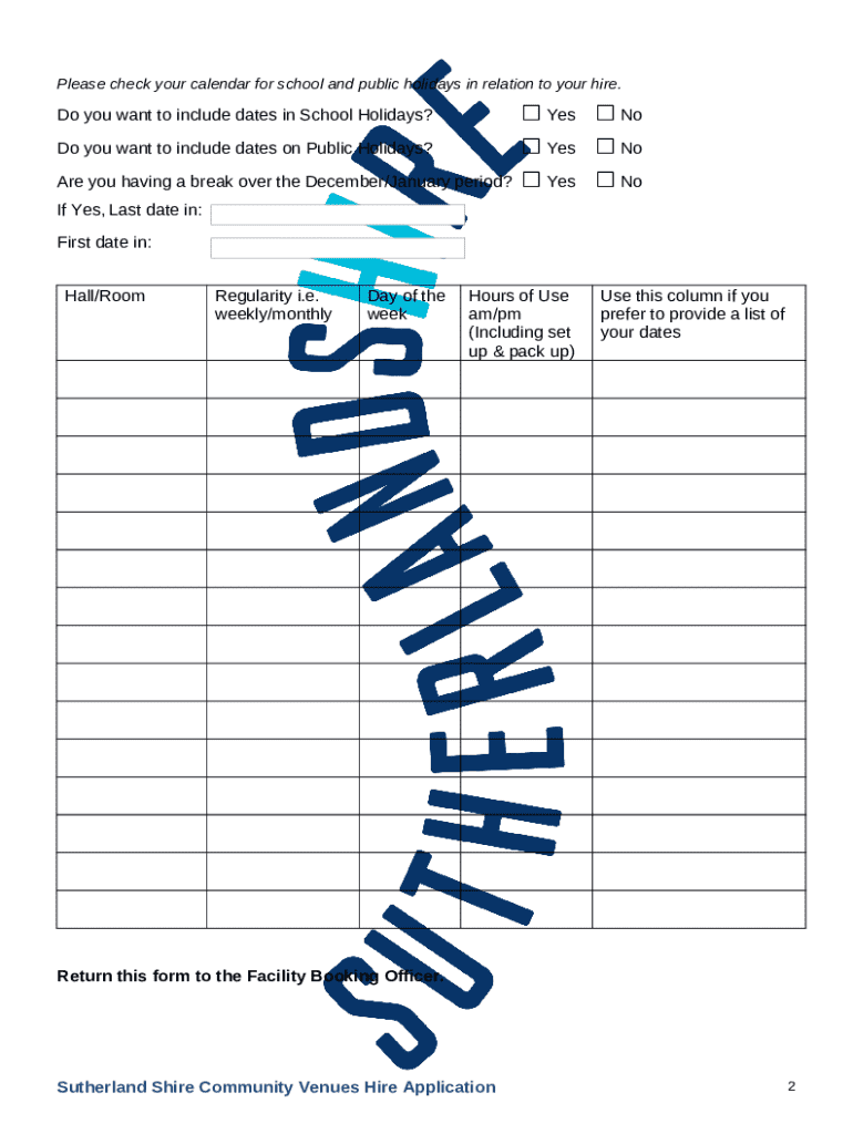 Hall Hire Terms and Conditions and Application Doc Template | pdfFiller