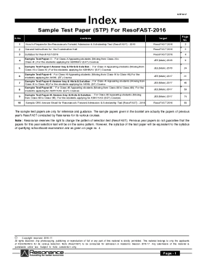 Fillable Online Sample Test Paper (STP) For ResoFAST-2019 Fax Email ...
