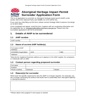 AHIP surrender application ( ... - www environment nsw gov Doc Template | pdfFiller