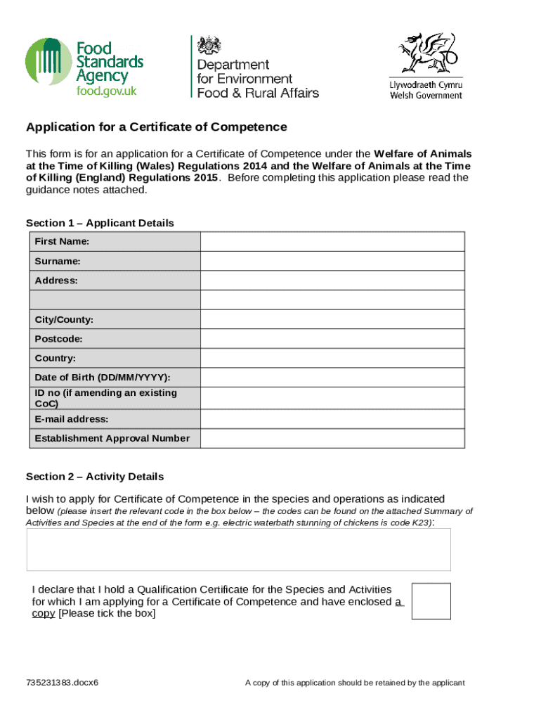 Certificate of competence to slaughter or kill animals Doc Template ...