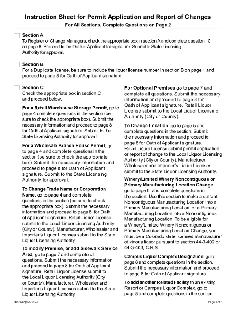 Fillable Online DR 8442 Permit Application and Report of Changes. If ...