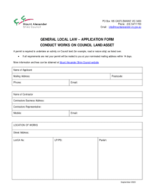 Fillable Online conduct-works-on-council-land-permit-application-form. ... Fax Email Print ...