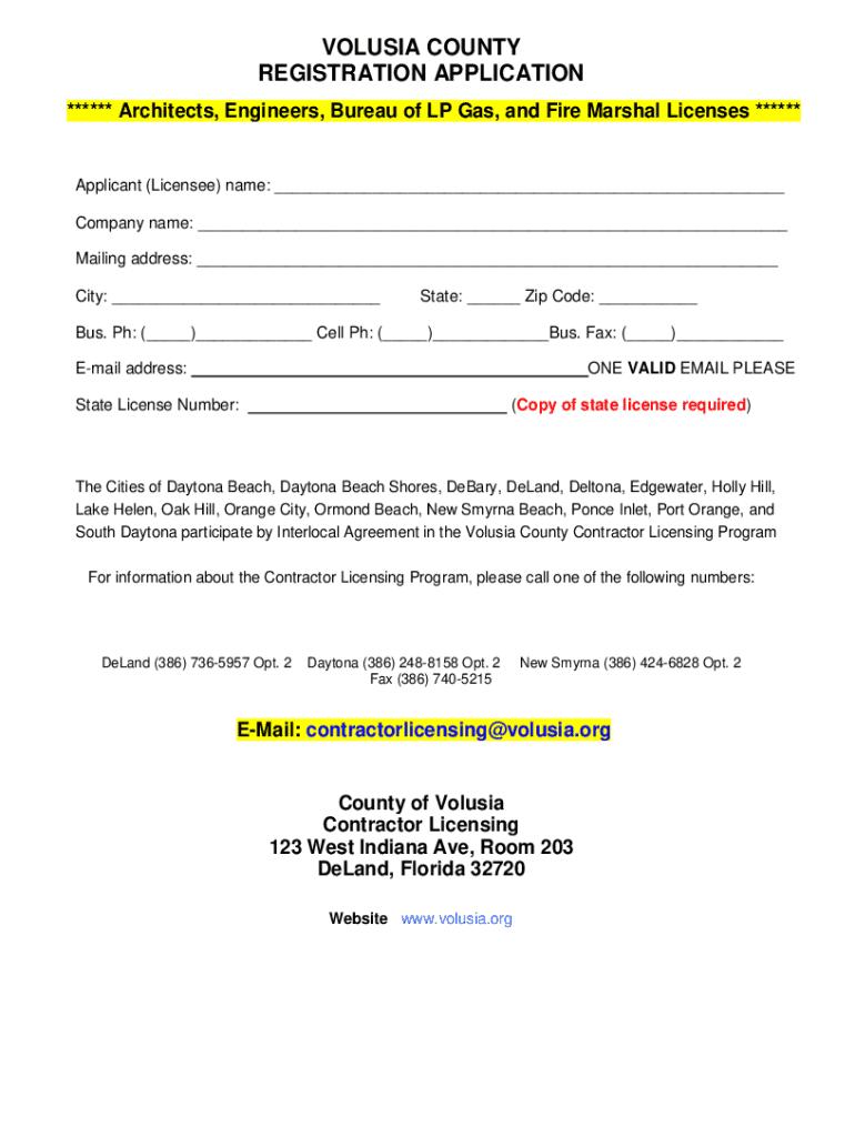 Fillable Online VOLUSIA COUNTY REGISTRATION APPLICATION Fax Email Print - pdfFiller