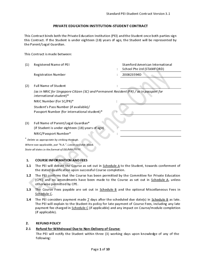 Fillable Online Fillable Online Standard PEI-Student Contract Version 3.1 Fax ... Fax Email ...