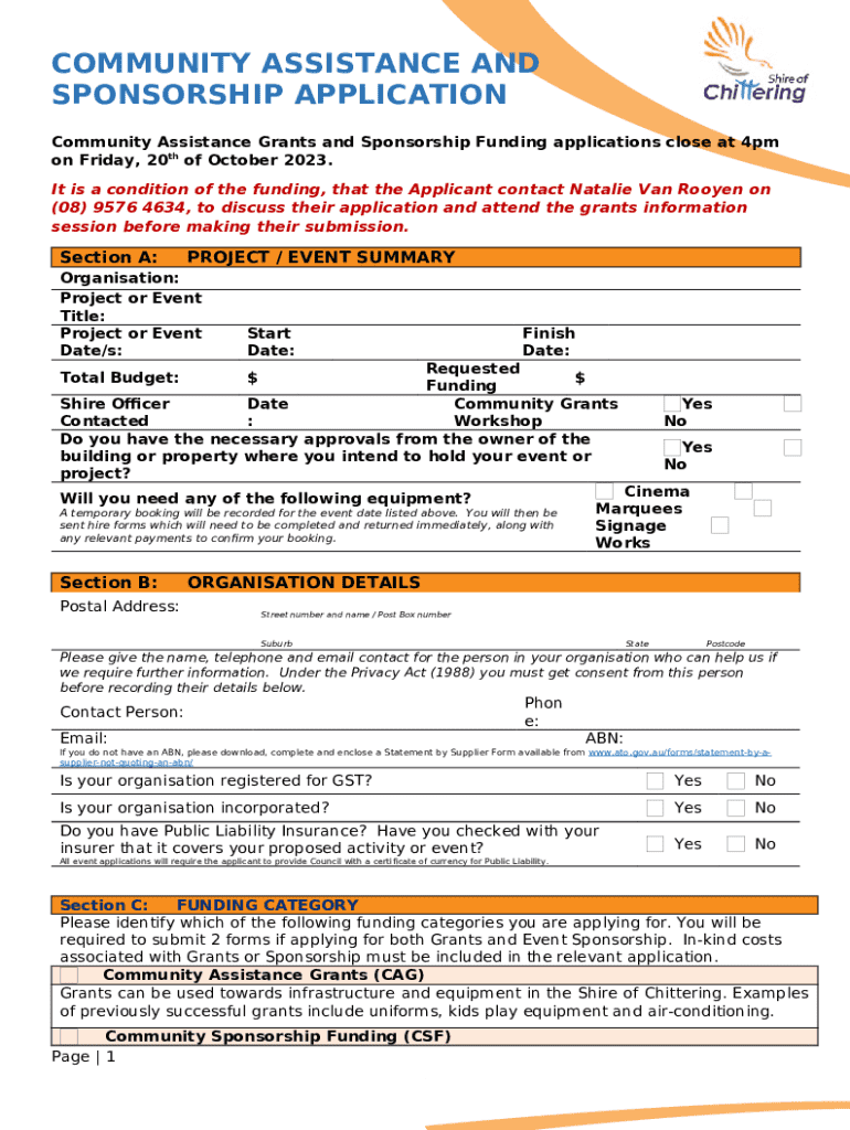 Community Assistance Grants and Sponsorship (CAGS) Doc Template | pdfFiller