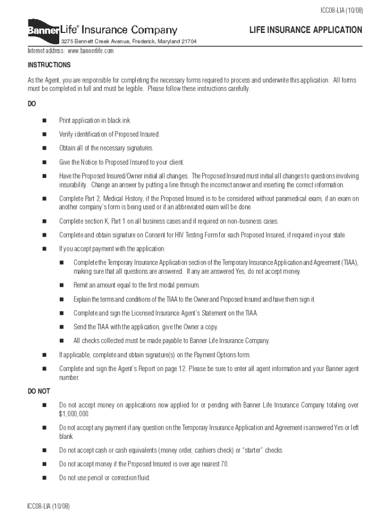 Fillable Online Fillable Online banner life nj application 1008 form ...