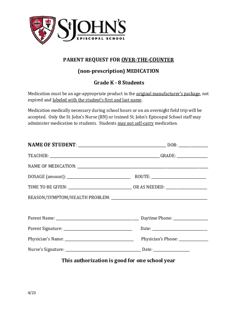 Fillable Online 8 Students This authorization is good for one school ...